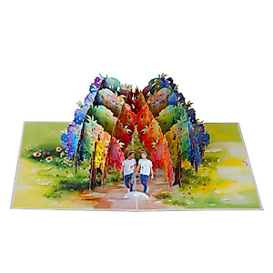 PQ Bees Pop Up Anniversary Card, 3D Wedding Valentines Birthday Congratulations, LGBT Rainbow Greeting Cards (Size 8” x 6” - Heart tree Gay Couple).
