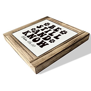 Christian Sign, Box Wood Plaques Desk Décor, Box Signs with Quotes, Tabletop Decor, Religious Home Decor, Bible Verse and Encouragement Spiritual Gifts, Be Still and Know Sign - Psalm 46:10