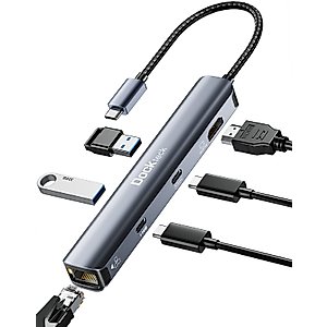 USB C Hub Ethernet,6 in 1 Laptop Docking Station, Dockteck USB C Multiport Adapter with 4K@60Hz HDMI, 100W PD,USB-C Data Port, 1Gbps LAN, 2 USB 3.0 for MacBook Pro/Air, Surface Pro, XPS and More