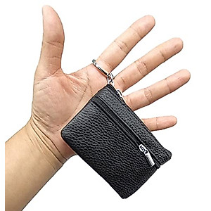 Keychain Purse Small, iToolai Women's Genuine Leather Zipper Mini Coin Bag Credit Card Holder (Black)