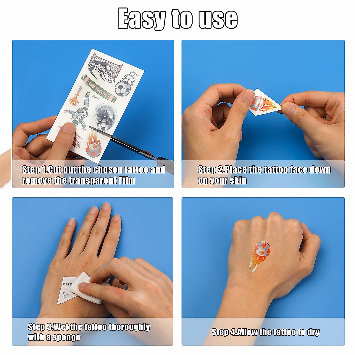 KINBOM 69pcs/10 Sheets Soccer Temporary Tattoos for Kids and Adults, Motivational Tattoo Stickers for Soccer Game Football Tattoos Temporary for Soccer Themed Party Birthday Party Favors