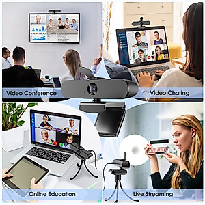 1080P Streaming Webcam with 4 Microphones, Advanced Autofocus, Privacy Shutter and Tripod - Perfect for PC, Laptop and Desktop Computer, with Noise Reduction and Super Stereo Mic