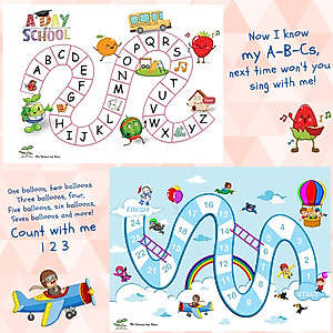 Toddler Placemats (12 to 48 Months) Set of 4 Placemats, Education Placemats for Kids, Non Slip Placemats for Dining Table, Easy to Clean Wipeable Reusable Plastic Placemats