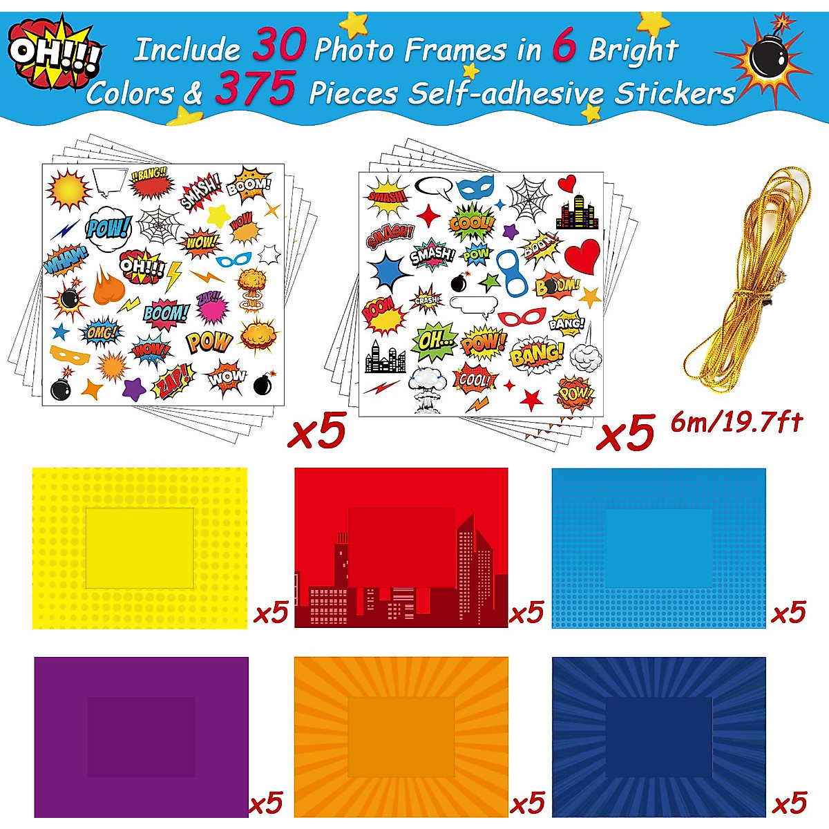 chiazllta 30 Pack Super Theme Hero DIY Picture Frame Craft Kit for Kids Fashion Hero DIY Photograph Craft Hero Children Stickers for hero Art Craft Home Classroom Game Activities