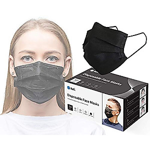 Reli. Black Face Mask (50 Masks) Disposable Black Mask, 3 PLY Protection with Filter Layer - Breathable, Elastic Ear Loop Mask - Face Protection, 50 Pack Pcs (Black)
