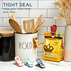 COOK WITH COLOR Cute Magnetic Bag Clips - 10 Pc. Set of Chip Clips and Snack Clips with Printed Designs- Kitchen and Food Bag Clips for Airtight Seal for Food Storage (Animal Pals)