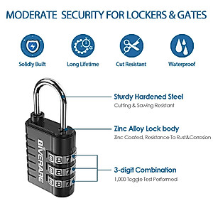 GIVERARE 8 Pack Combination Lock, 3-Digit Padlock Keyless, Resettable Luggage Locks for Backpack, Gym & School & Employee Locker, Weatherproof Travel Lock for Fence, Backyard Gate, Hasp, Case-Black