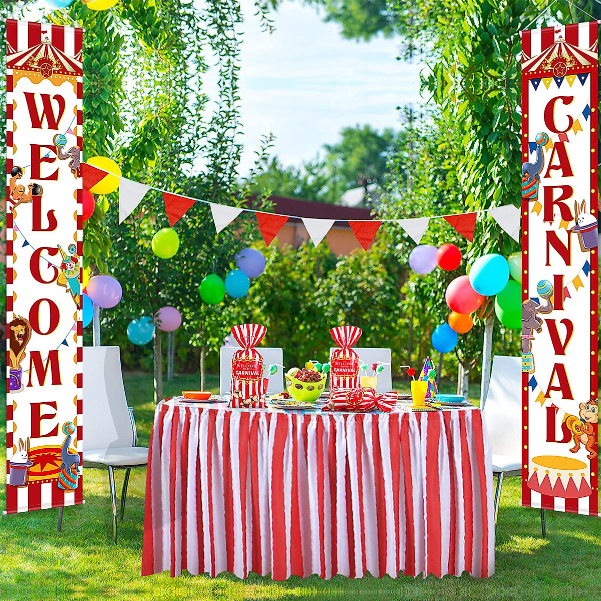 Carnival Candy Bags Circus Plastic Bags Carnival Party Treat Bags Popcorn Pattern Party Bags Goody Bags with 100 Gold Twisted Ties for Party Favor Supply Cookie Cupcake Wrapping(Simple,100 Packs)