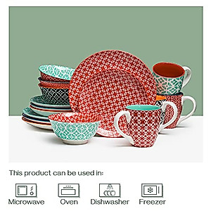 DOWAN Ceramic Dinnerware Sets, 16 Pieces Dish Set for 4, Decorative Plates and Bowls Sets, Porcelain Dinner Salad Plates, Mugs and Soup Bowls Set for Kitchen, Housewarming Gift