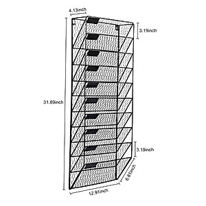 PAG 10 Pockets Wall File Holder Wall Mounted Mail Sorter Organizer Metal Chicken Wire Hanging Magazine Rack, Black