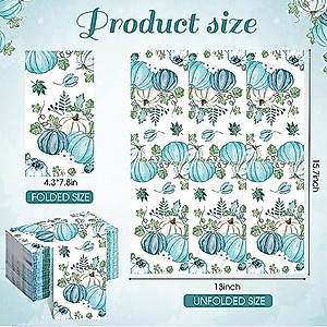 Qilery 200Pcs Thanksgiving Blue Pumpkins Napkins 3 Ply Fall Dinner Paper Guest Napkins Autumn Disposable Paper Napkins Hand Towels for Kitchen Thanksgiving Harvest Farmhouse Party or Event (Rectangle)