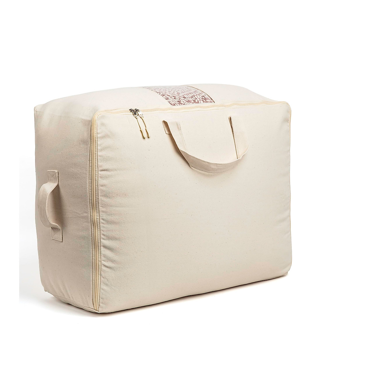 Soft Canvas Storage Bags with Zipper. Thick Breathable, 1pc King/Queen Comforter Organizer. Four Carrying Handles and Window. Large 25x19x9in Bag for Sheets Blankets Bedding Pillows, Clothes