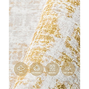 ILANGO 5 x 7 Area Rug for Living Room Bedroom Washable Rugs with Non Slip Backing High Traffic Indoor Carpet for Dining Room Dorm Non-Shedding & Fade Resistant Modern Rugs (Golden)