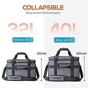 TOURIT Cooler Bag 60-Can Insulated Soft Cooler Large Collapsible Cooler Bag 40L Lunch Coolers for Picnic, Beach, Work, Trip, Grey