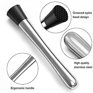 YEAJOIN 4PCS Stainless Steel Cocktail Muddler and Long Mixing Bar Spoon Set Home Kitchen Rest Bar Tools Stirrers for Drink Mint Fruit Crusher, 8 Inch
