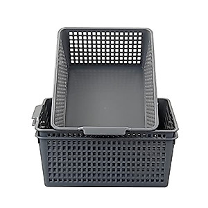 Tstorage 3-Pack Plastic Storage Baskets, Gray Large Storage Bin