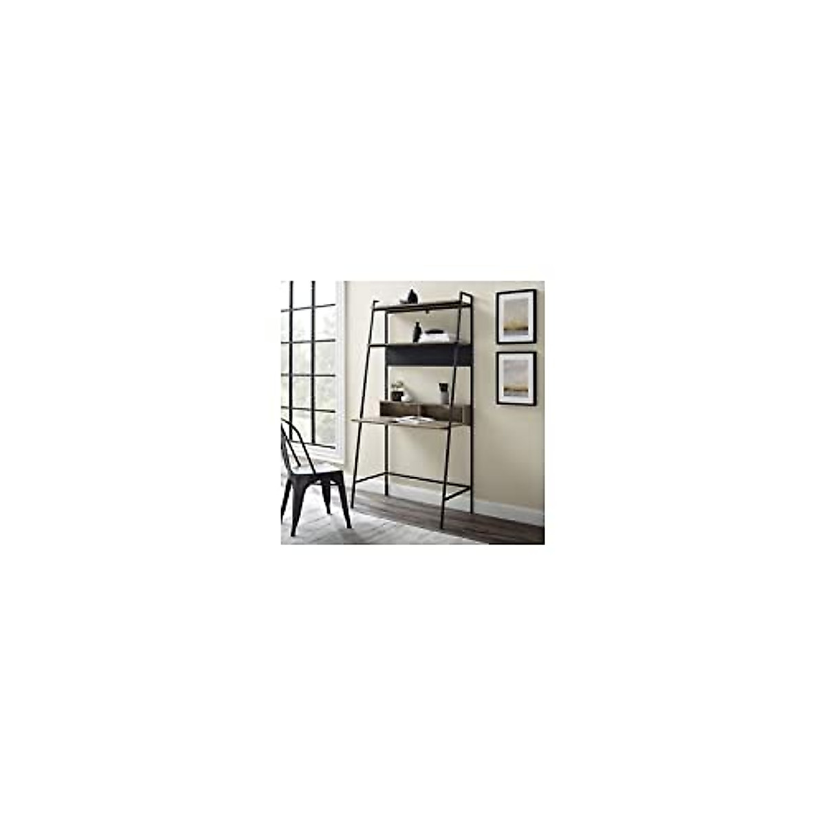 Walker Edison Freya Urban Industrial Ladder Desk with Metal Magnet Board, 36 Inch, Grey Wash