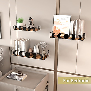 Serwrsw Moon Phase Wall Shelves Set of 3, Black Floating Shelves with Brown Board, Crystal Display Shelf for Witchy Wall Decor