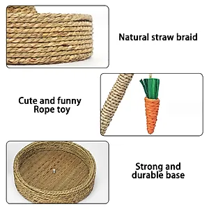Hamiledyi Bunny Chew Toys Rabbit Rattan Grass Scratcher Climbing Tree Fun Tree Carrot Play Toys for Small Animal Guinea Pig Tooth Cleaning