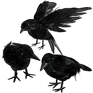 Halloween Crow Decorations - Realistic Handmade Crow Black Feathered Crow, Halloween Crows and Ravens Decor, Scary Black Ravens Birds for Outdoors and Indoors Halloween Decor