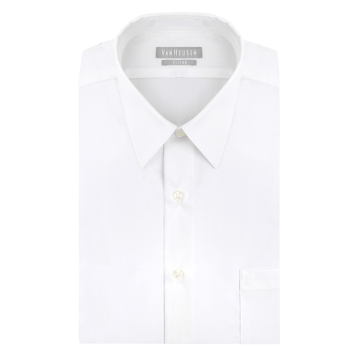 Van Heusen Men's Dress Shirt Fitted Poplin Solid, White, 16.5" Neck 32"-33" Sleeve