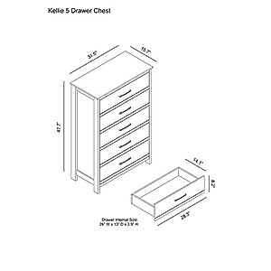 Galano Kellie 5 Drawer Dresser - Dressers - Dressers & Chest of Drawers - Dresser for Bedroom - Dresser Organizer - Tall Dresser - Wood Dresser - Ultra Fast Assembly - Dusty Grey Oak
