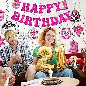 Disco Cowgirl Birthday Party Decorations- NOVBAUB 26PCS Pink Birthday Decoration Disco Cowgirl Preppy Y2k Hanging Swirls Party Streamers Bachelorette Party Decor Supplies for Women Girls