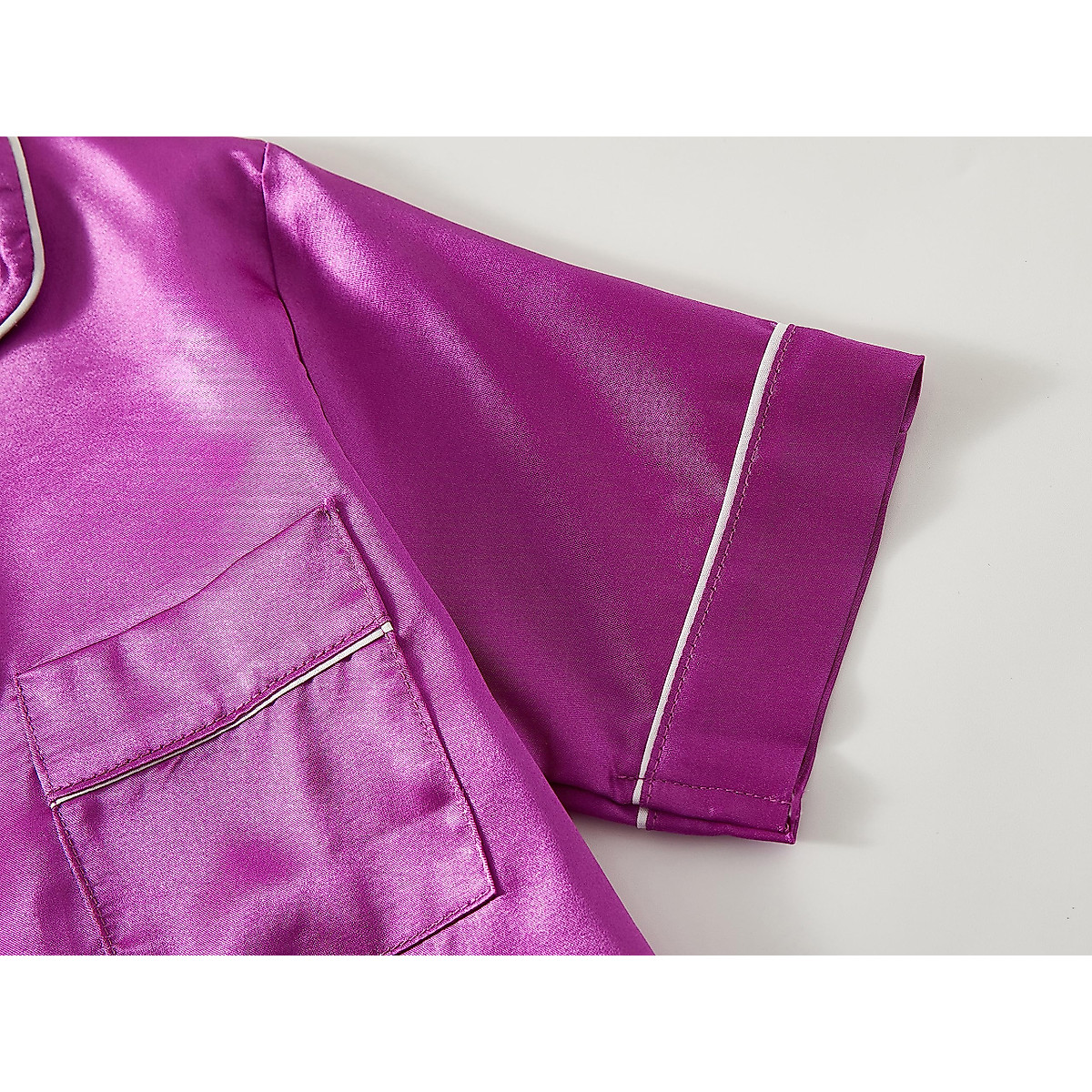 Beezizac Little & Big Girls Pajama Set Size 12 - Bright Pink Satin Silky Cute Summer Shorts Outfit