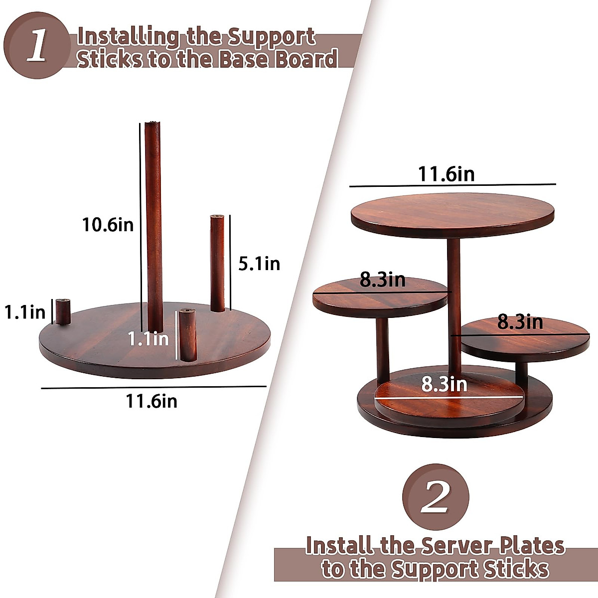 GKOKG 4 Tier Round Cupcake Tower for 50 Cupcakes, Acacia Wood Cupcake Stand for Dessert Table, Woodden Serving Stand, Cake Stand & Dessert Tower for Birthday, Graduation, Wedding, Tea Party