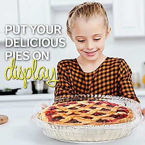 Supellectilem 10" Plastic Disposable Pie Containers with Hinged Locking Lids | 5 Round Pie Keepers/Flan Cake Containers for Transport