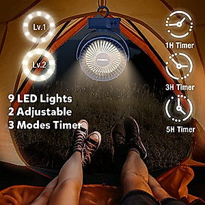 Clip on Fan 65 Hours Portable Desk Fan Rechargeable with LED Lights & Hooks 12000 Capacity Battery Operated Fan with Clips Small Desk Fan Mini Fans for Tents Travel Outdoor Camping Golf Cart Stroller
