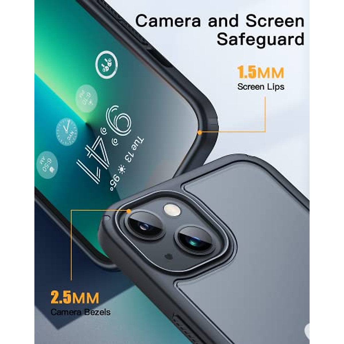 Humixx Designed for iPhone 13 Case & iPhone 14 Case [10FT Military Grade Drop Protection] [Anti-Scratch & Anti-Fingerprint] Shockproof Translucent Matte Back with Soft Bumper Protective Case, Black