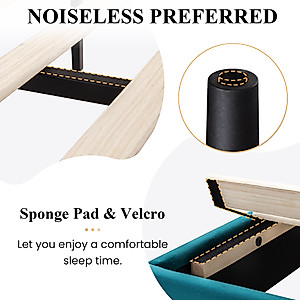 SHA CERLIN King Upholstered Platform Bed Frame with Vertical Channel Tufted Velvet Fabric Adjustable Headboard, Wooden Slats Support, Mattress Foundation, Box Spring Optional, Teal