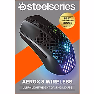 SteelSeries Aerox 3 Wireless - Holey RGB Gaming Mouse - Ultra-lightweight Water Resistant Design - 18K DPI TrueMove Air Optical Sensor- Onyx