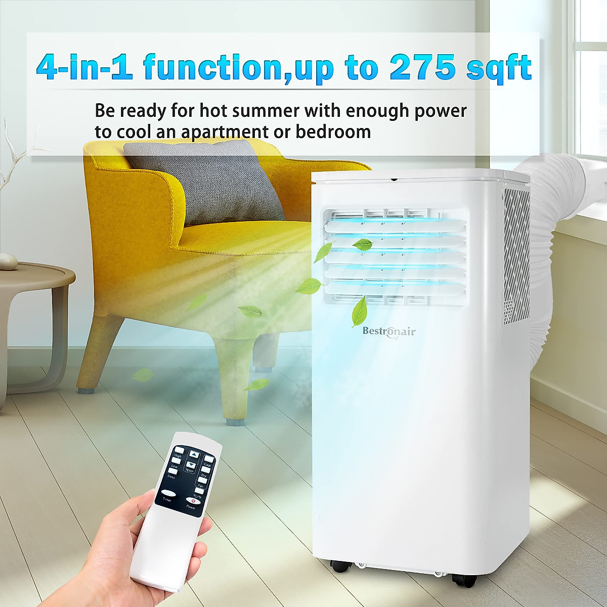 BESTRONAIR Portable Air Conditioner Wifi/Remote Control,10,000 BTU,Cools Up to 350 sq.ft.(6500 BTU SACC) Cool/Dry/Fan/Sleep/Timer Mode,Window Venting Kit Included.