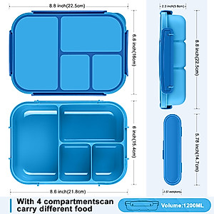 Amathley Lunch Box Kids,Bento Box Adult,Leakproof Lunch Containers for Adults/Kids/Toddler,1200ML-4 Compartments bento Lunch box with Utensil,Microwave & Dishwasher & Freezer Safe (Blue)