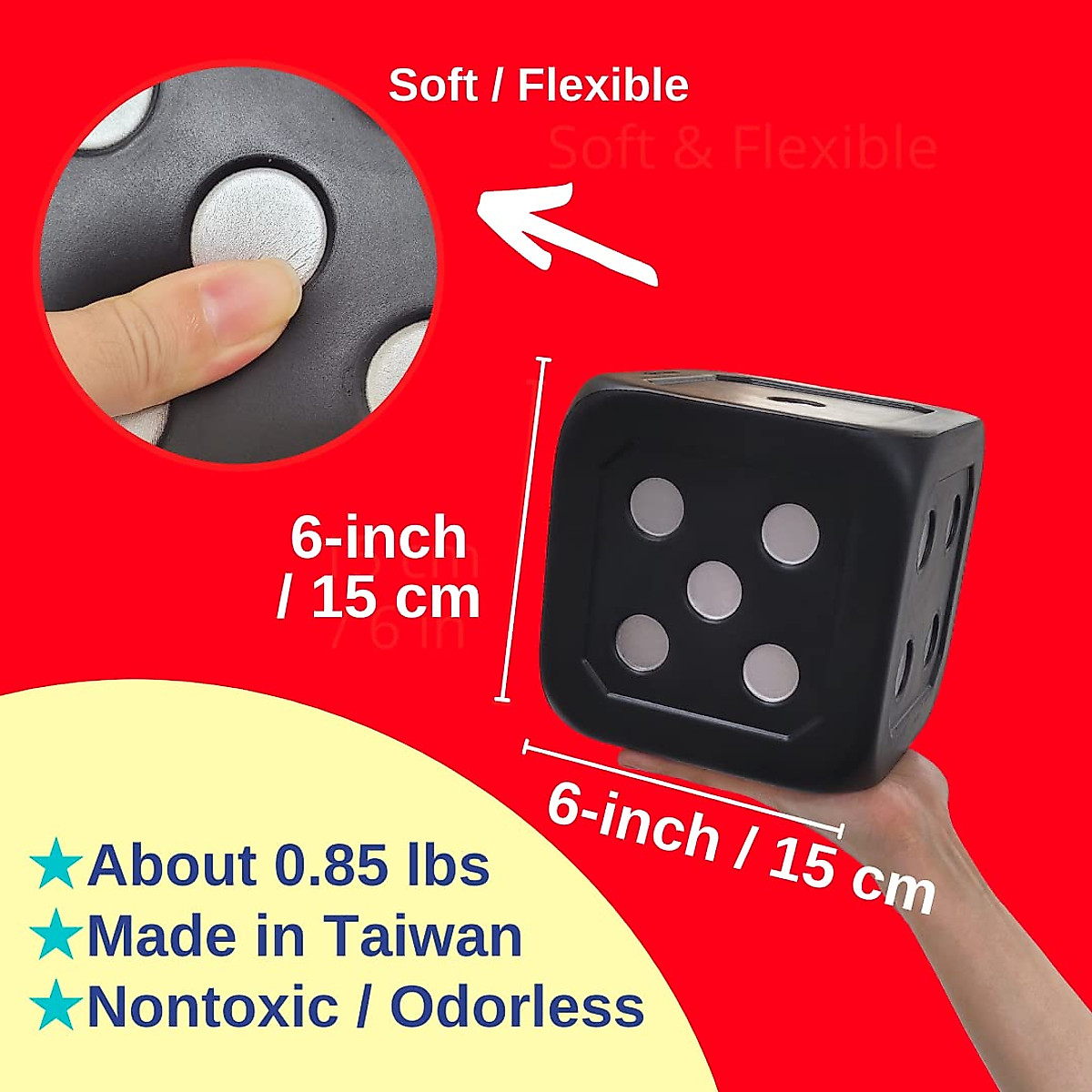 Macro Giant 6 Inch PU Foam Jumbo Big Playing Dice, Set of 4, Basic Color, Math Teaching, Teaching Aids, Board Games, Kid Toy