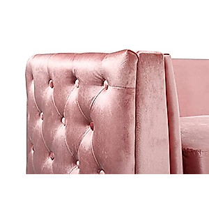 Iconic Home Saratov Sofa Velvet Upholstered Button Tufted Curved Shelter Arm Design Espresso Finished Wood Legs Modern Transitional Blush