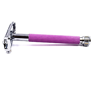 Parker 29L Lavender, Long Handle Butterfly Open Double Edge Safety Razor for Women, 5 Parker Premium Platinum Double Edge Razor Blades Included