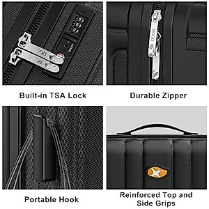MGOB Checked Luggage 24 inch - Hard Shell Suitcase with Spinner Wheels, Lightweight PC Luggage with TSA Lock(Black, Checked-Medium 24-Inch