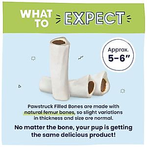 Pawstruck Large 5-6" Filled Dog Bones, Peanut Butter Flavor - Made in USA, Long Lasting Stuffed Femur for Aggressive Chewers, Dental Treat - Pack of 3, Packaging May Vary