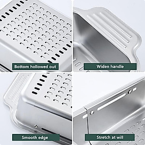 ZDRongZhen Kitchen Supply-Over The Sink Stainless Steel Retractable Kitchen Sink Basket -Wash Vegetables and Fruits, Drain Pasta and Dry Dishes,Extendable (Medium Silver)