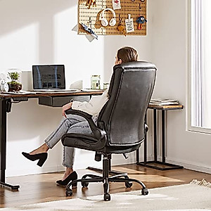 OLIXIS Ergonomic Home Office Desk Chair - Executive Big Tall High Back with Comfy Lumbar Support & Flip Up Armrest, PU Leather Computer Gaming Task Chairs with Swivel Wheels, Height Adjustable, Black