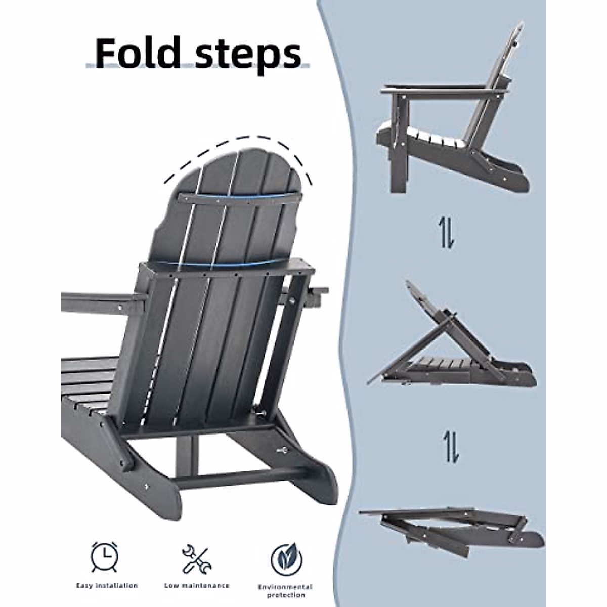 Restcozi Folding Adirondack Chairs, HDPE All-Weather Adirondack Chair, Fire Pit Chairs (2 Pack, Grey)