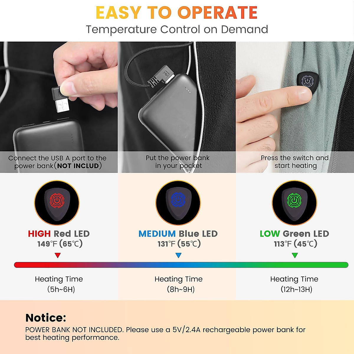 ISOPHO Heated Vest for Men and Women – Lightweight Fleece Electric Heated Jacket with USB Charging for 8 Hours Heating for Outdoor Work & Fishing (No Battery Included)