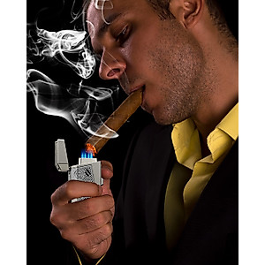 FANKAI Cigar Lighter 4 Torch Jet Flame, Cigar Punch, Cigar Holder, Cigar Draw Enhancer, Refillable Torch Lighter, Multi-Functional Cigar Accessories, Windproof Lighters for Smoking with Gift Box