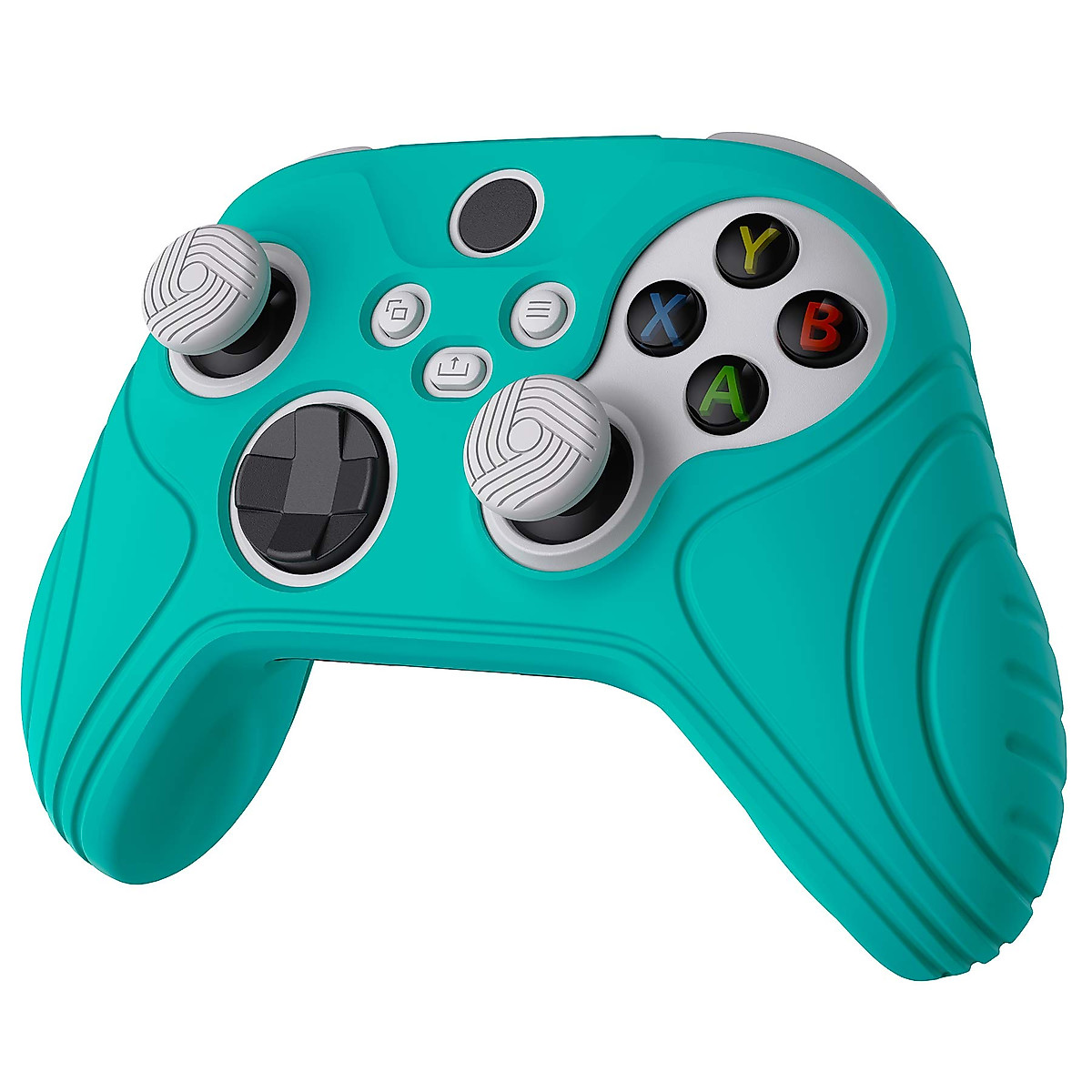 eXtremeRate PlayVital Samurai Edition Aqua Green Anti-Slip Controller Grip Silicone Skin for Xbox Core Controller, Ergonomic Protective Case Cover for Xbox Series S/X Controller w/Thumb Grips