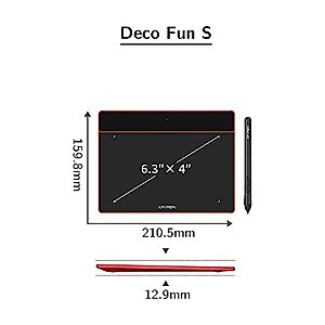 Drawing Tablet XPPen Deco Fun S Graphic Tablet with 8192 Levels Pressure, Artist Tablet 8 for Student E-Learning and Online Teaching Compatible with Window/Mac/Android/Chrome/Linux(Red, 6x4 Inch)