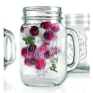 Glaver's Set of 10 Ice Cold 16 Oz. Mason Drinking Glasses With Handles. Quality Refreshing Ice Cold Embossed Logo Jars for Beverages, Cocktails, Shakes, Smoothies, Sodas, Juice.