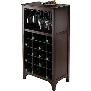 Winsome Ancona 37.52-inch x 19.09-inch x 12.6-inch 20-Bottle Modular Wine Cabinet With Glass Rack, Dark Espresso (92729)